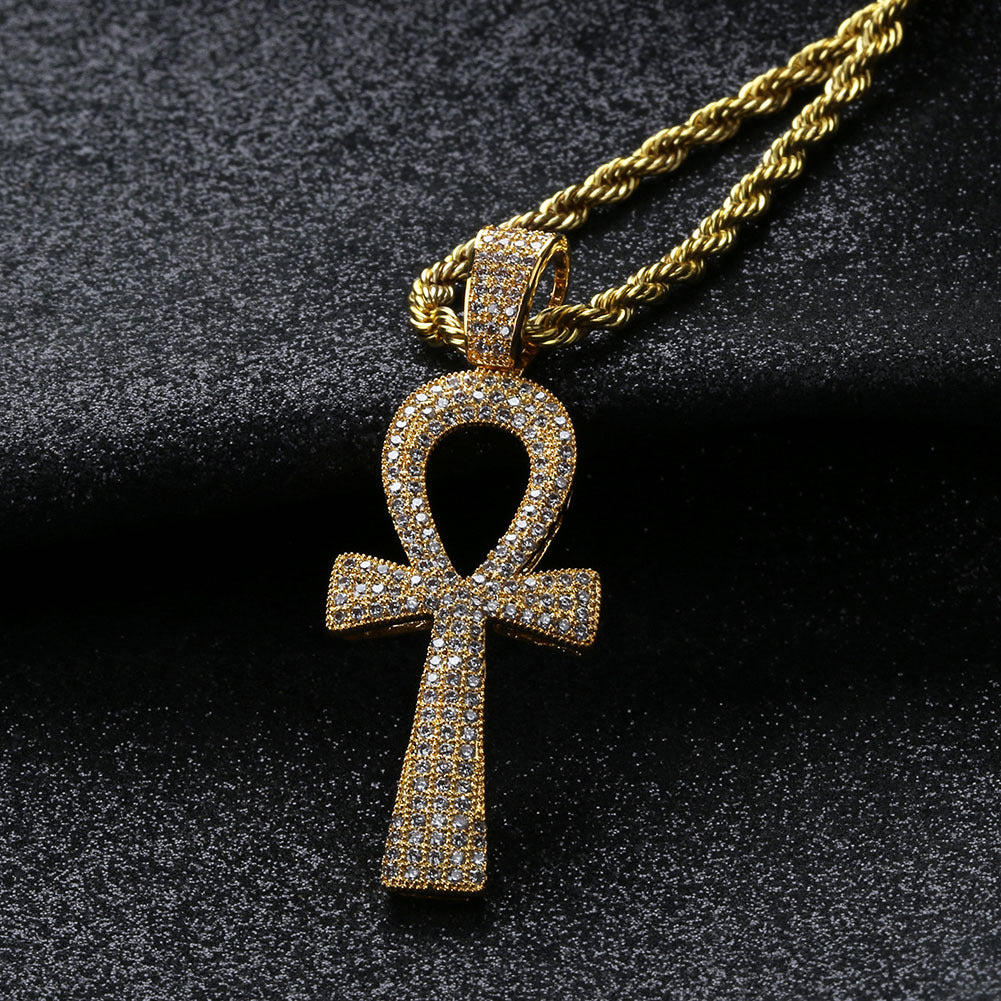 Icebanner mens gold and diamond iced out ankh pendant – icebanner