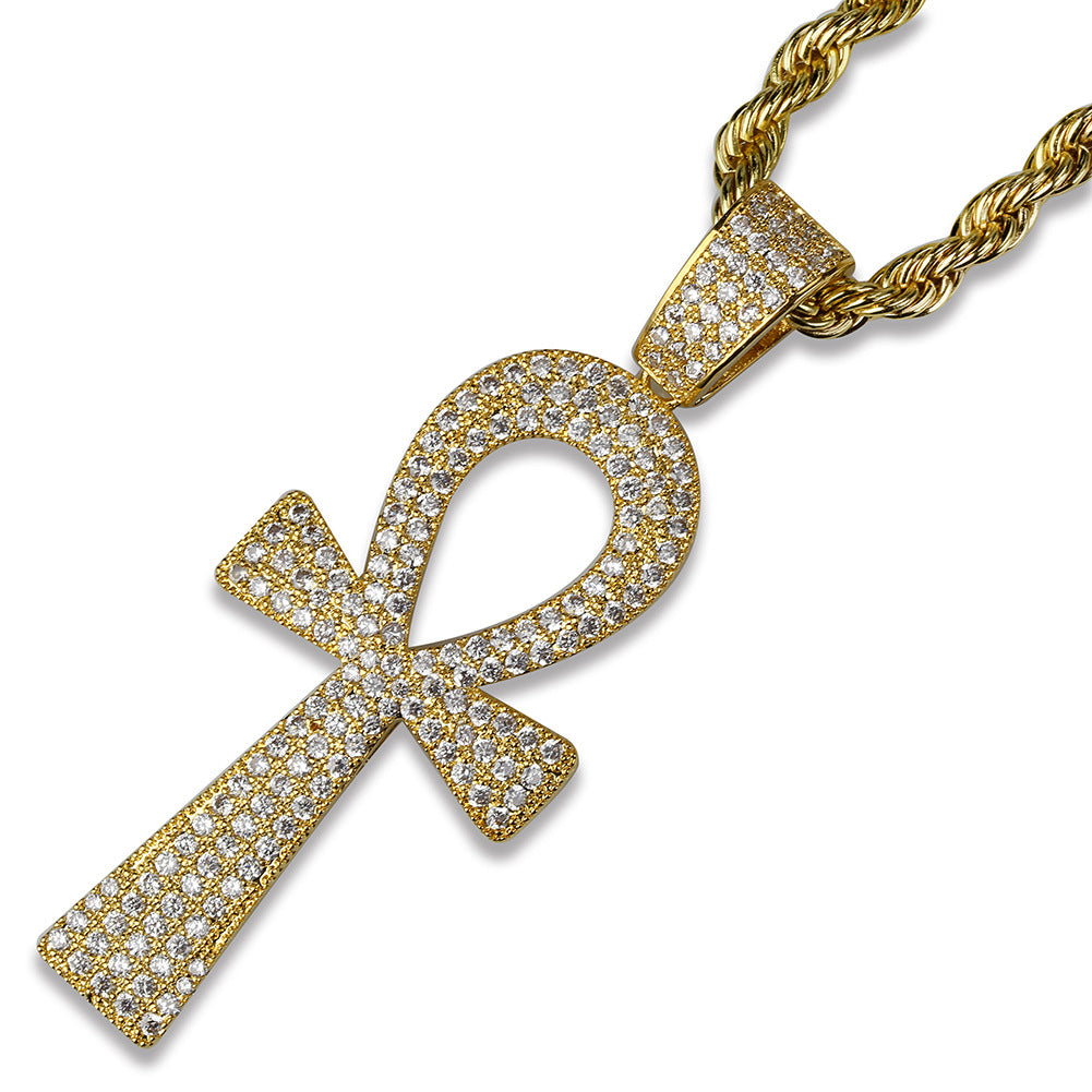 Icebanner mens gold and diamond iced out ankh pendant – icebanner